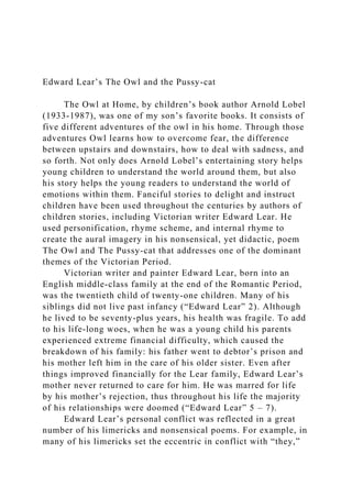 Edward Lears The Owl And The Pussy Catthe Owl At Home By Docx