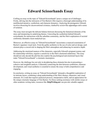 Edward Scissorhands Essay. Stark State College | PDF