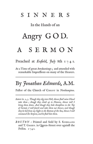Edwards sinners in the hands of an angry god 1741 | PDF