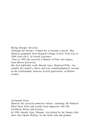 Edwidge DanticatThe History and Story behind the Author of Far | DOCX ...