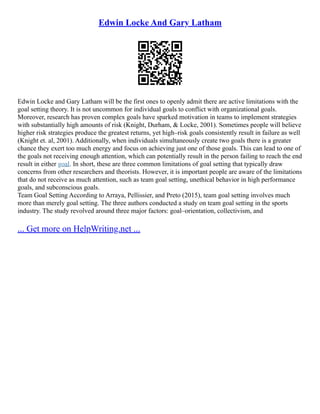 Edwin Locke And Gary Latham | PDF