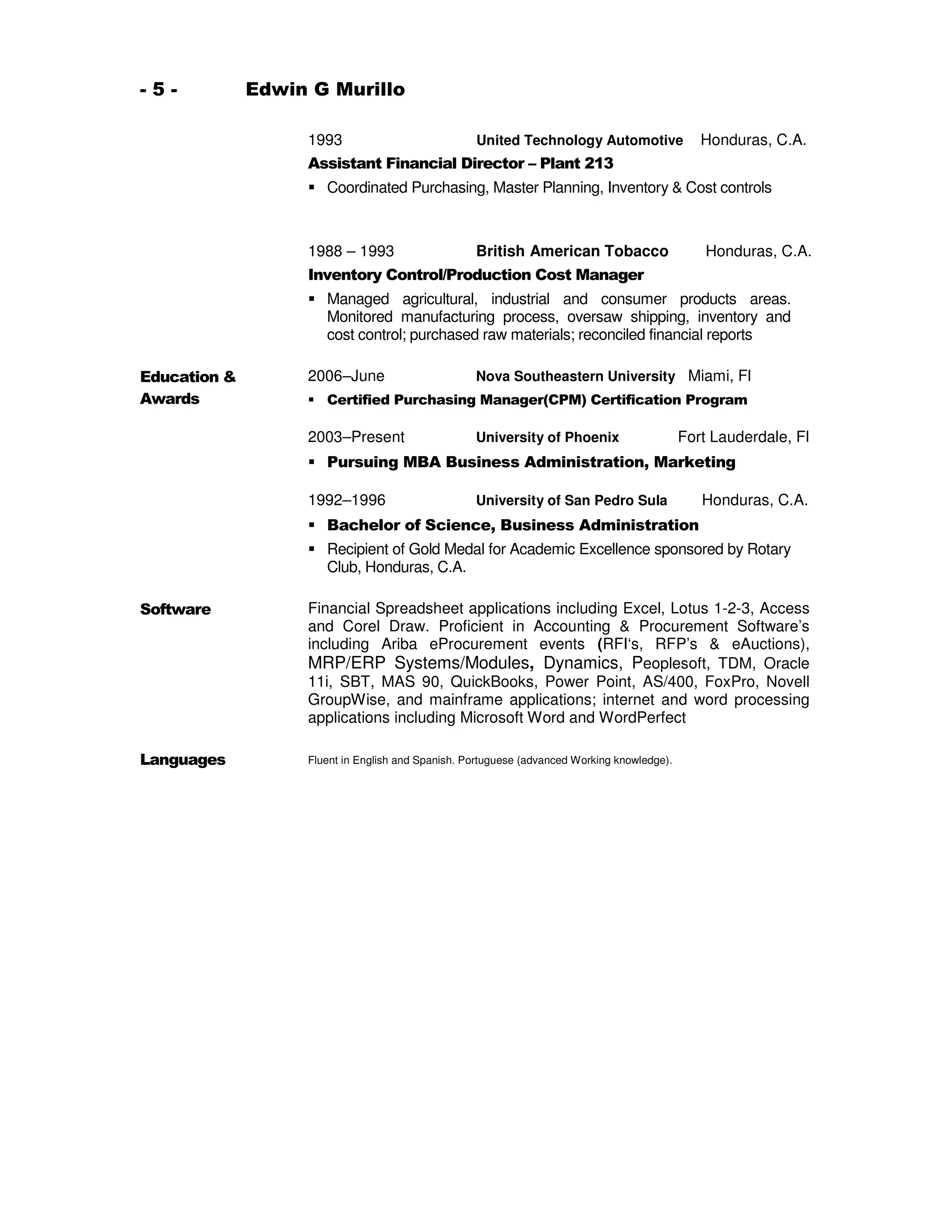Edwin Murillo Resume 2012 | PDF