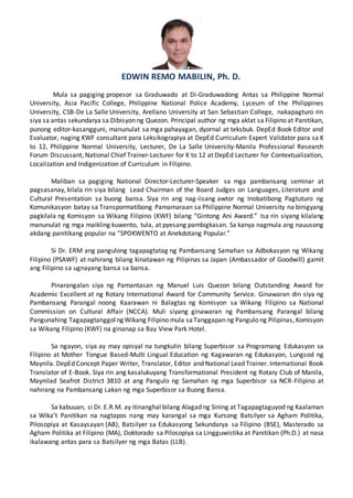 EDWIN REMO MABILIN, Ph.D. BIONOTE | DOCX