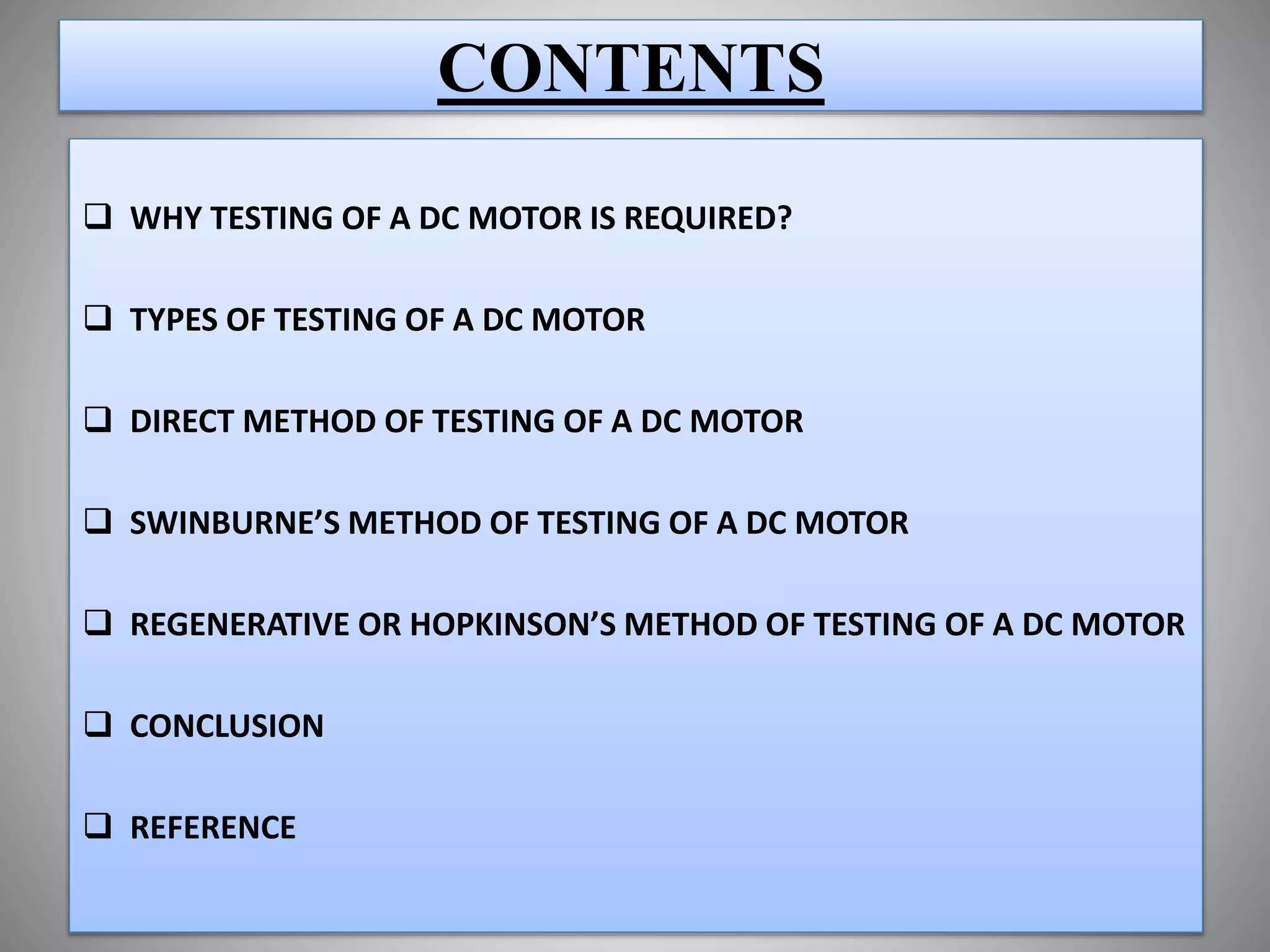 Testing of DC Motors | PPTX