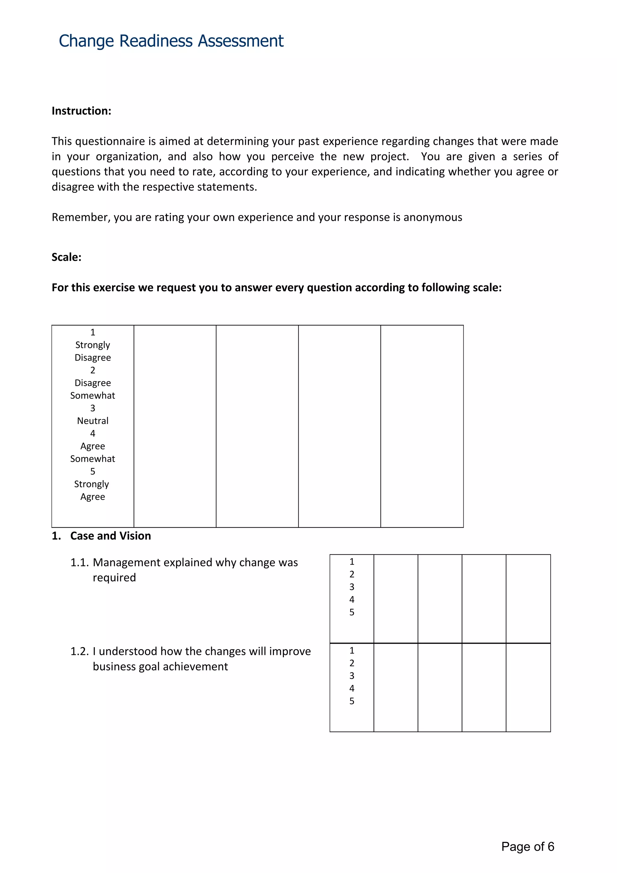 Change Readiness Questionaire | DOC