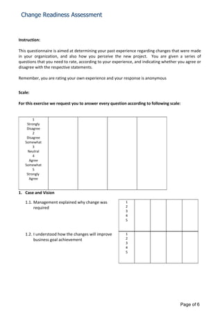 Change Readiness Questionaire | DOC
