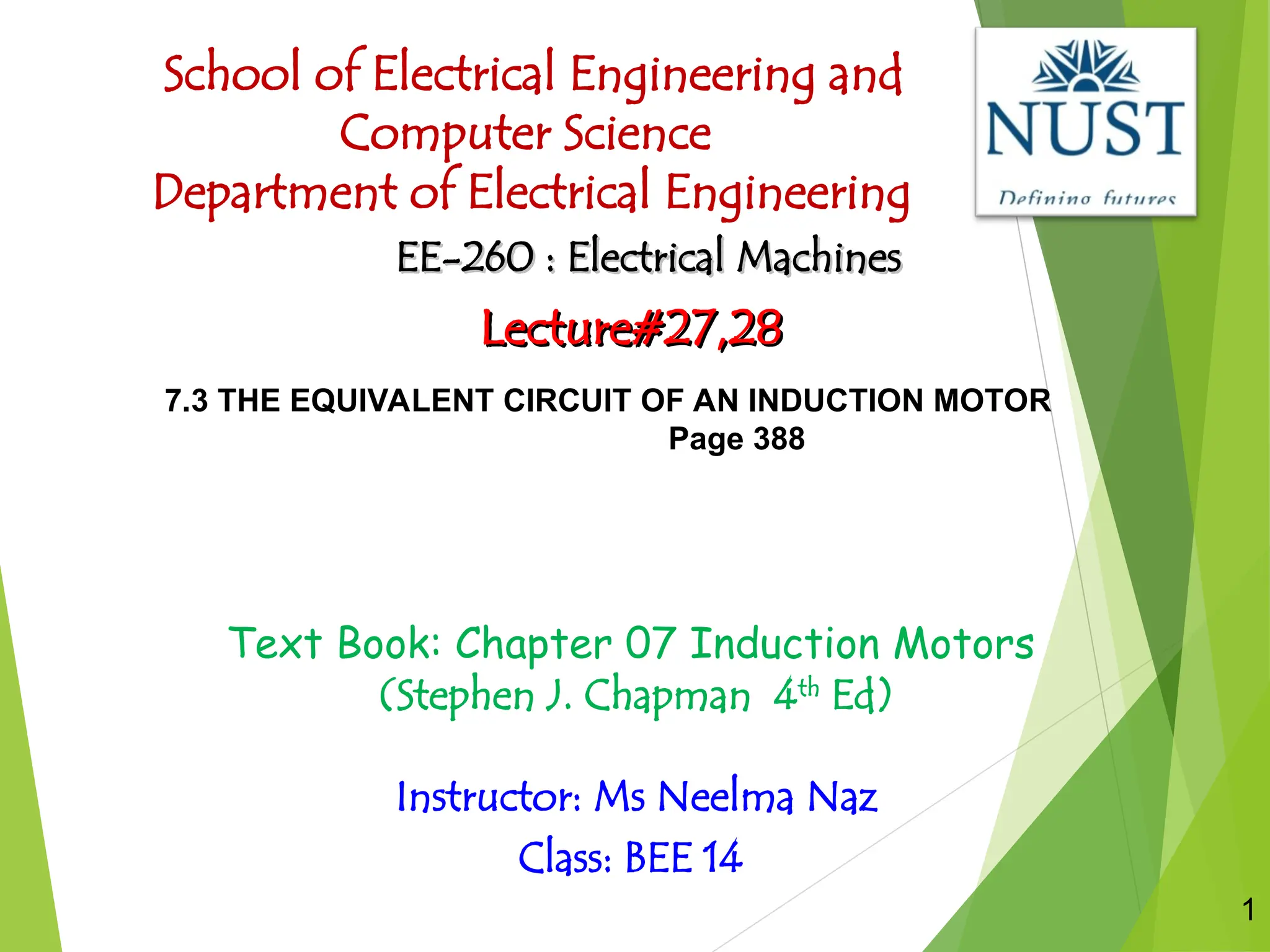 EE-260 Lecture 27, 28. The equivalent circuit of an induction motor | PPT