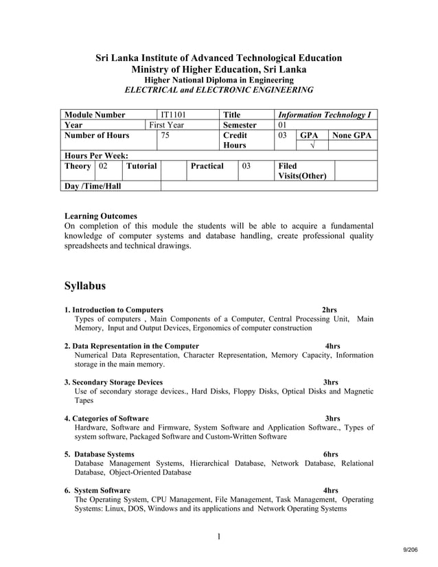 HNDE Electrical Engineering Syllabus | PDF