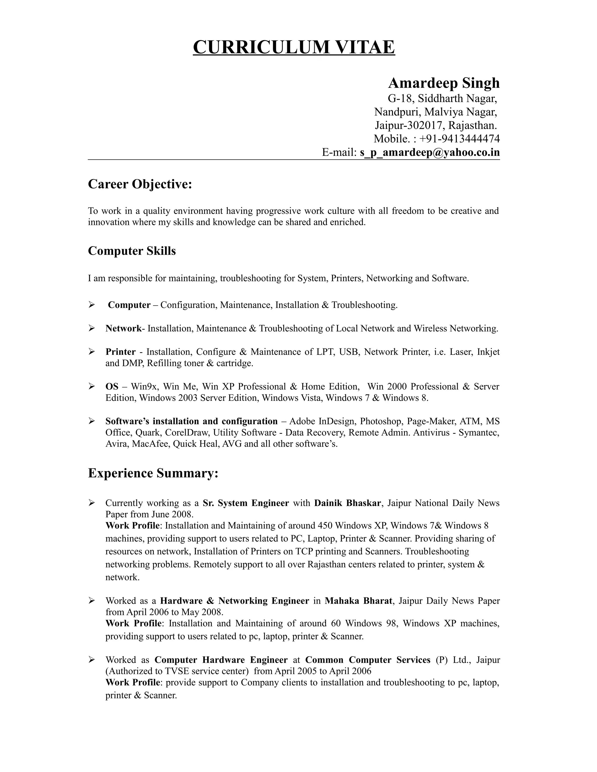 Amardeep Singh CV | DOC