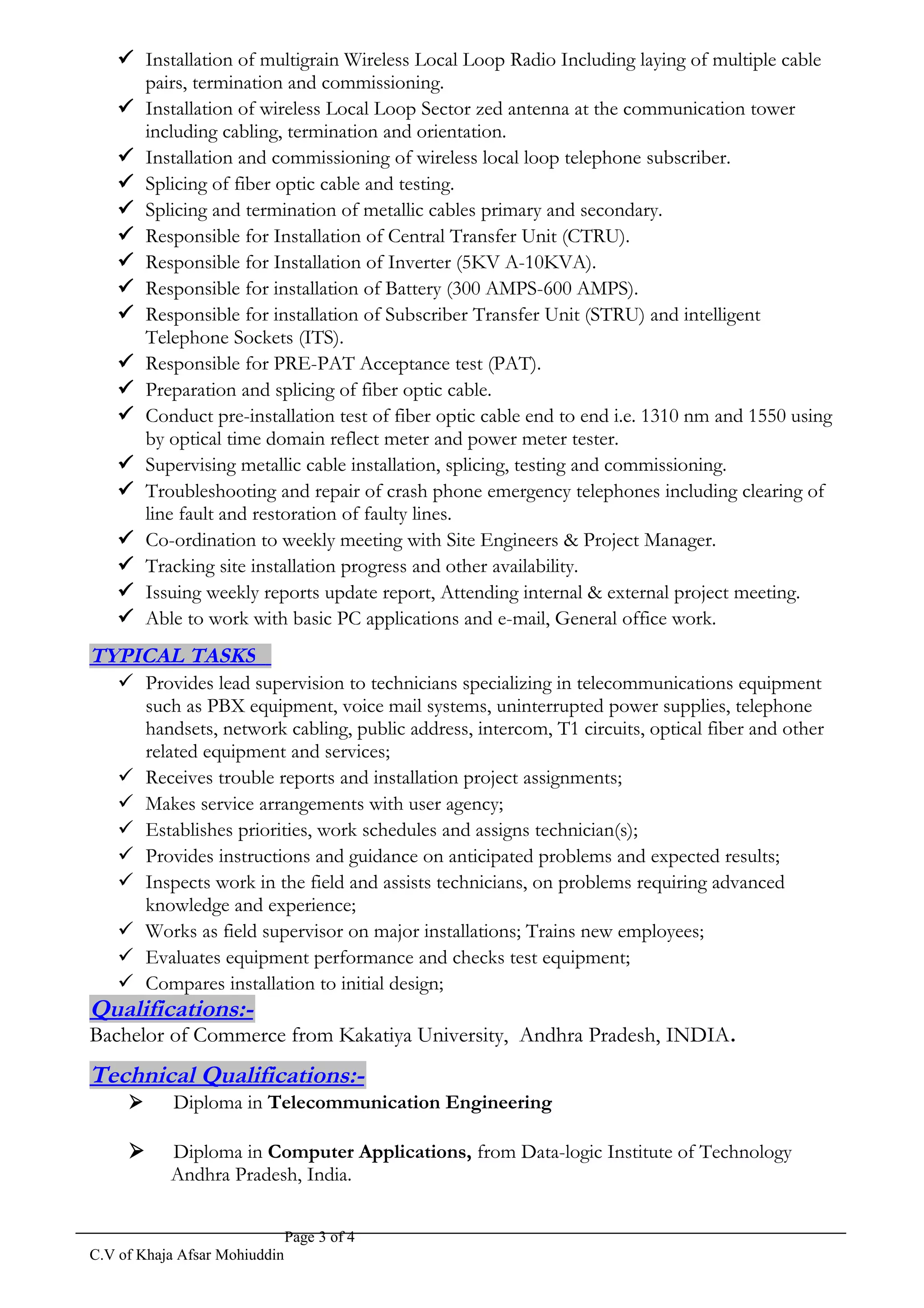 Afsar_CW FTTH & OSP Senior Engineer-Resume | PDF