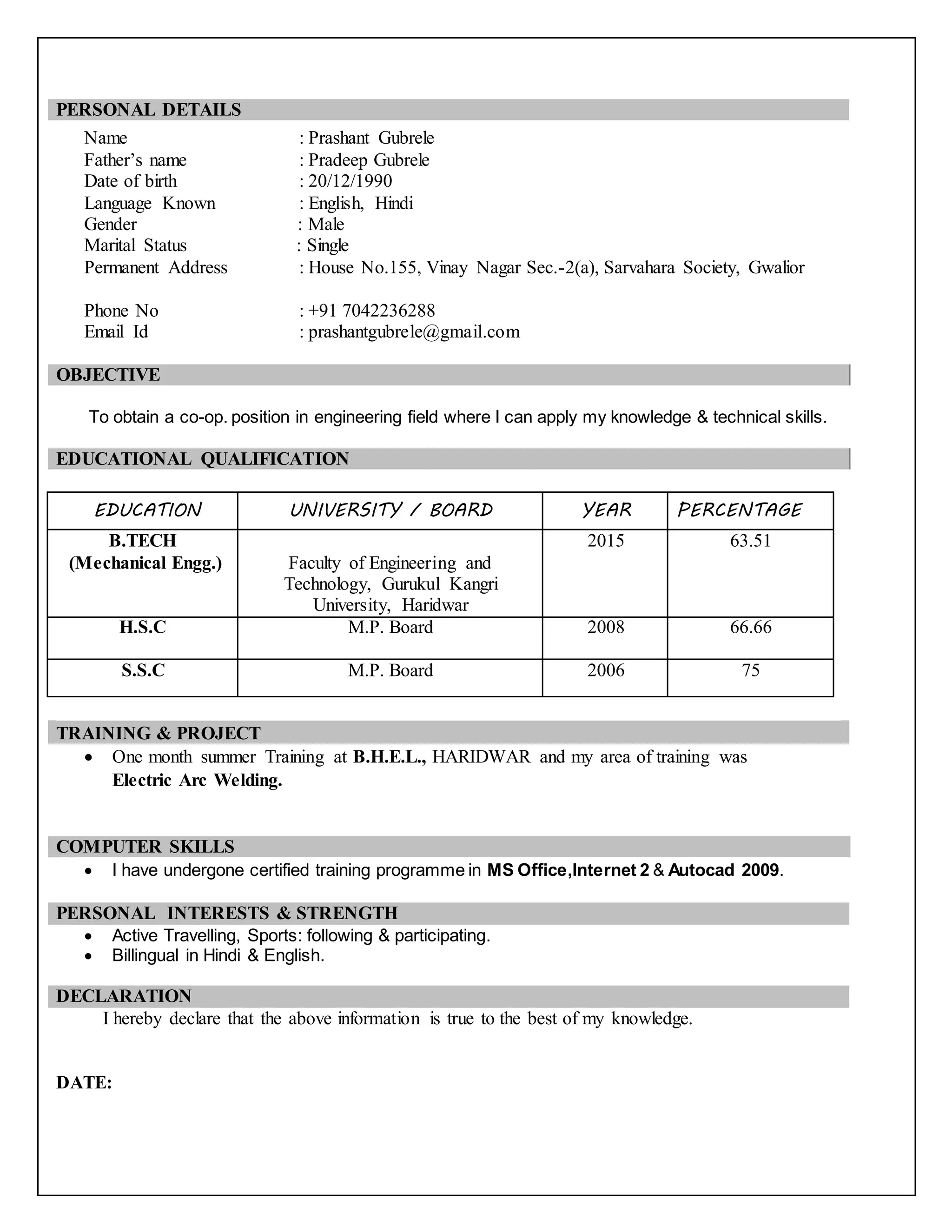 prashant resume | DOCX