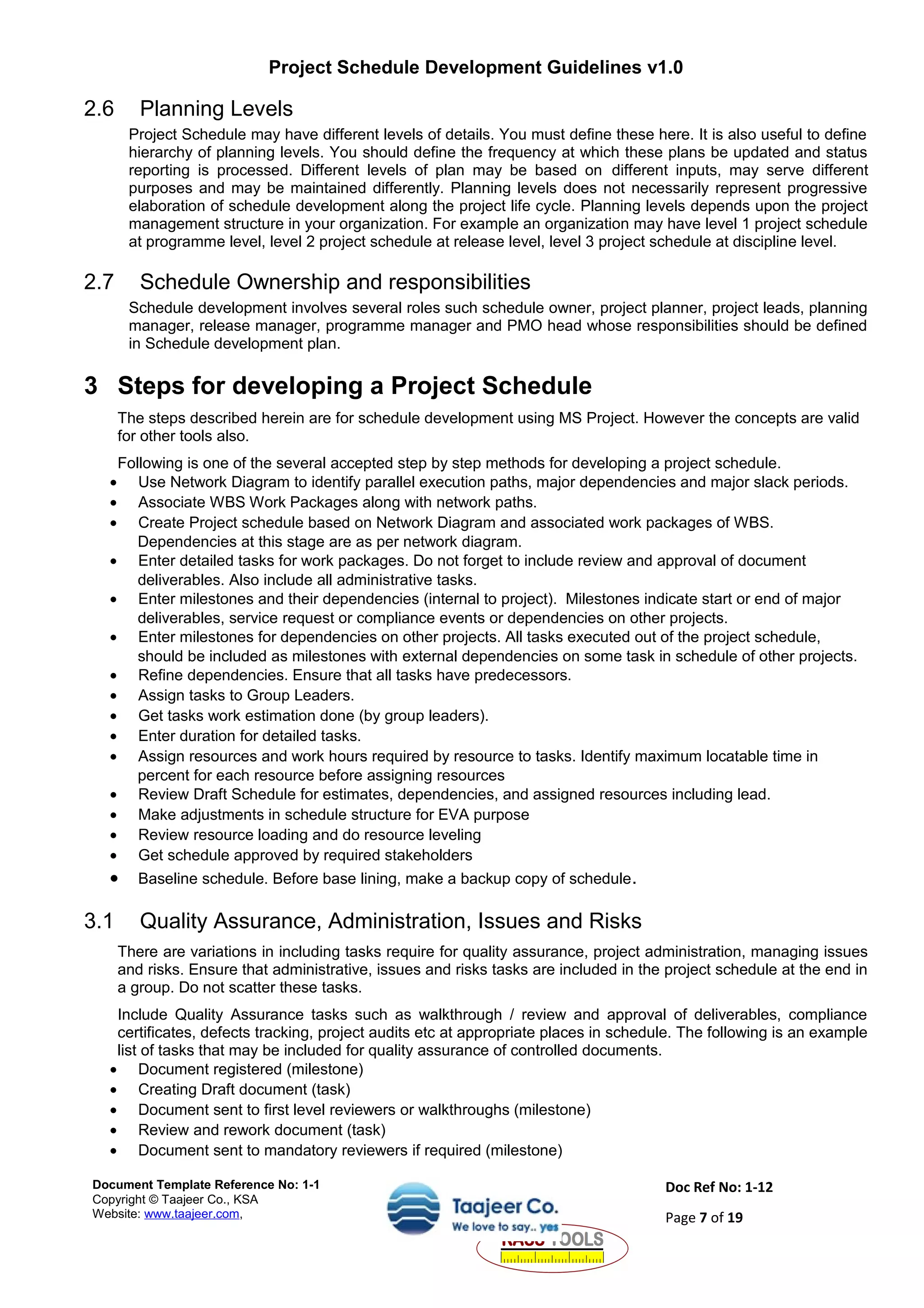 Project Schedule Development Guidelines | DOC