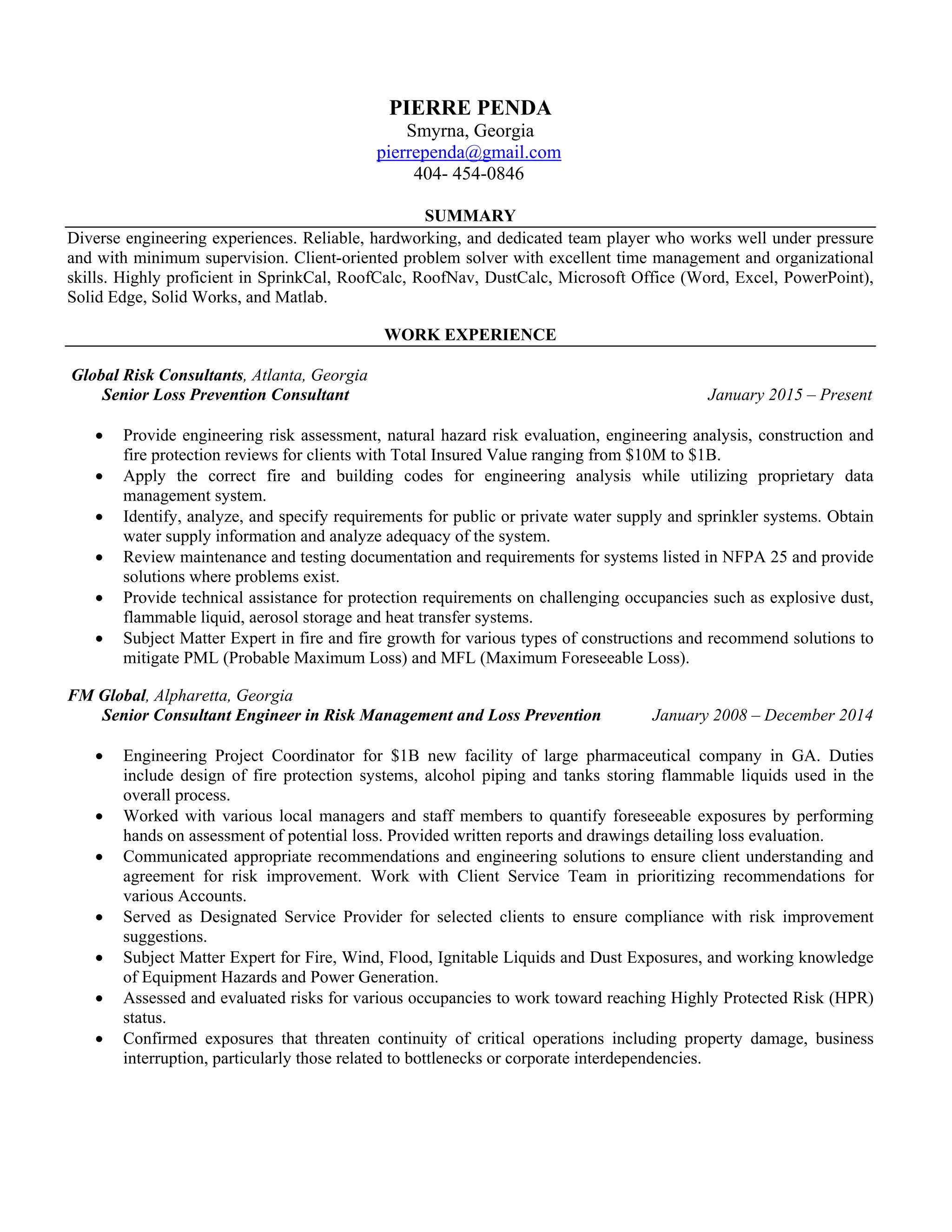 Pierre Penda Resume 2015 | PDF