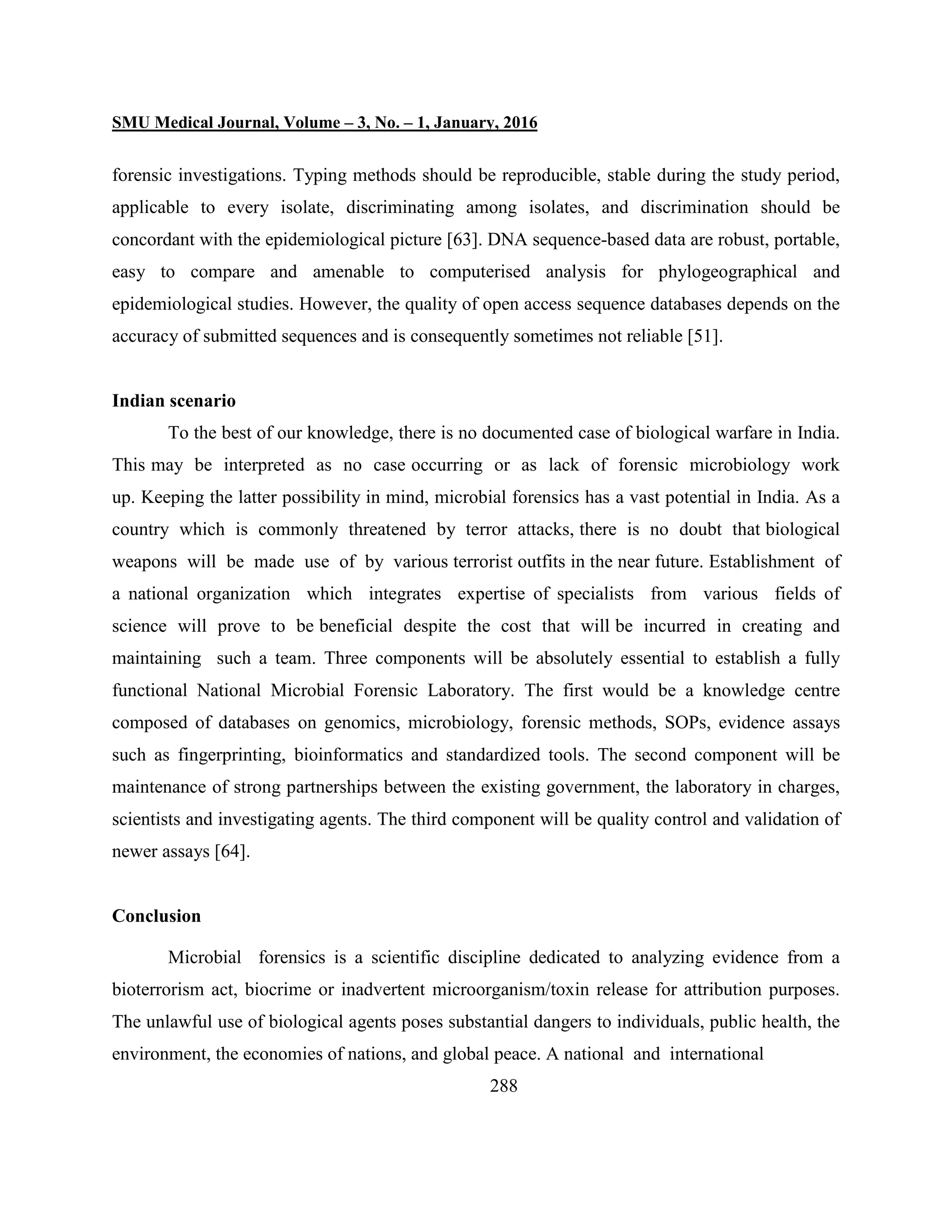 MICROBIAL FORENSICS- SMU MEDICAL JOURNAL | PDF