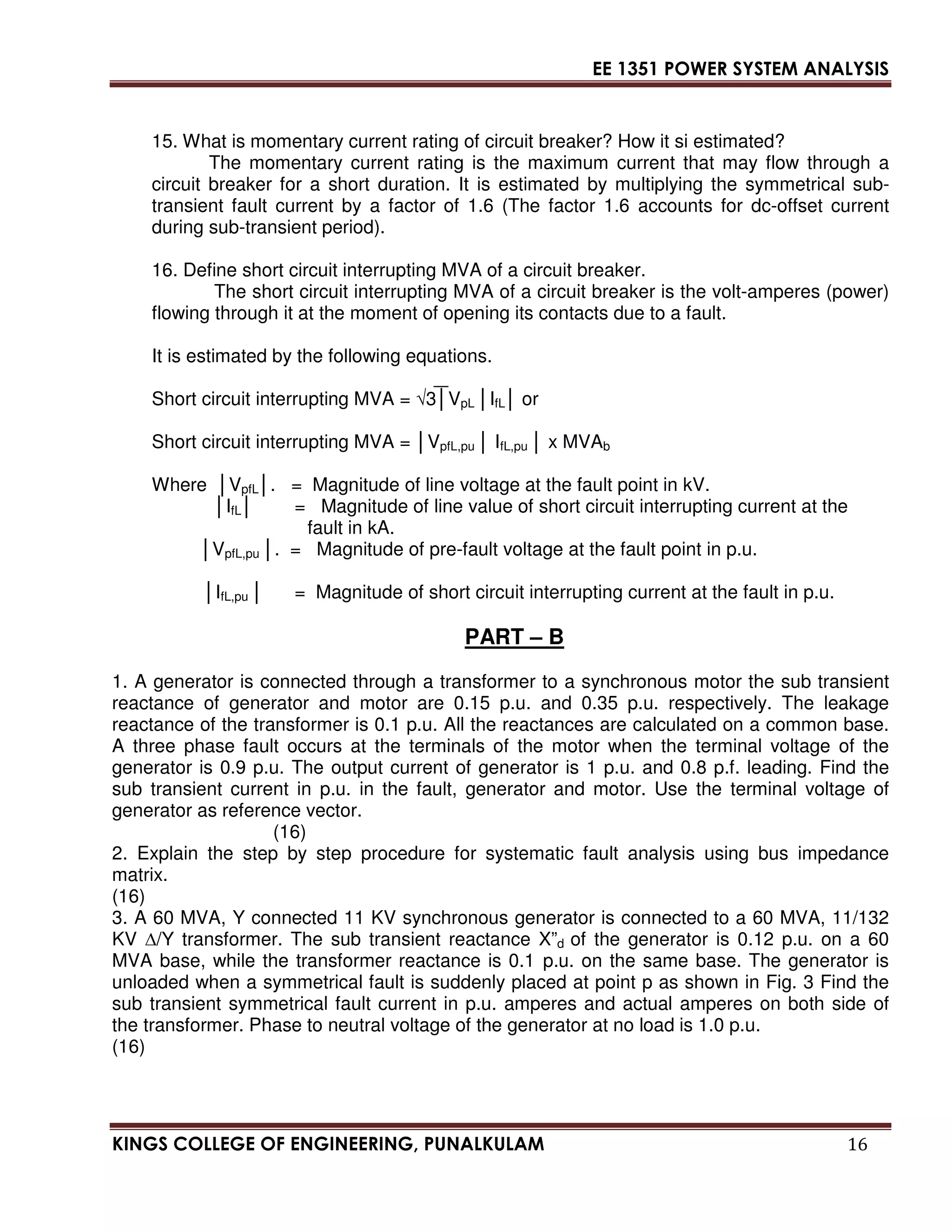 Ee 1351 power system analysis | PDF
