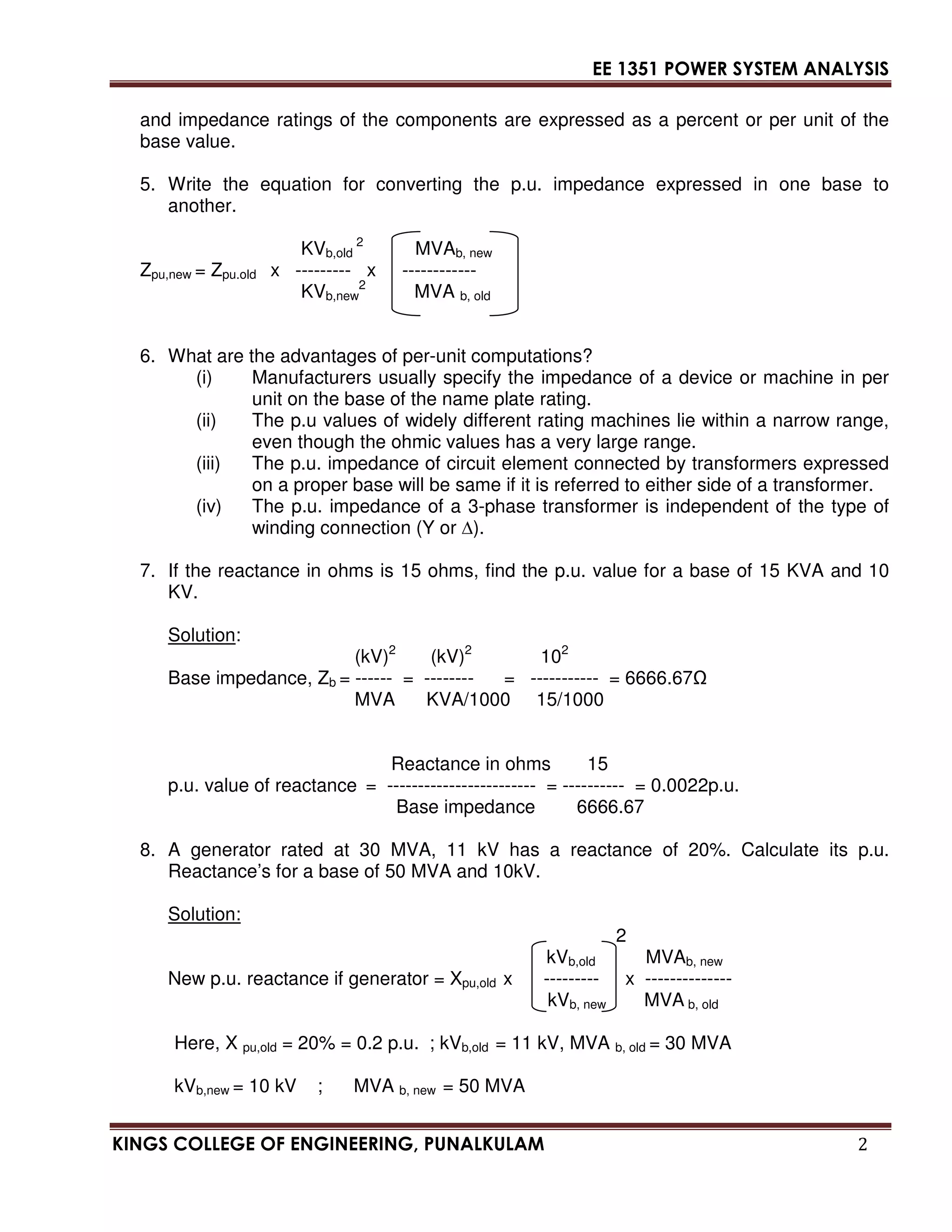 Ee 1351 power system analysis | PDF