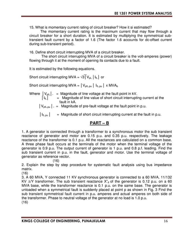 Ee 1351 power system analysis | PDF | Science