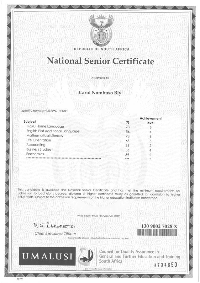 matric certificate and ID copy | PDF