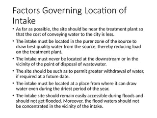 Types of intake structures used in water supply engineering | PPTX