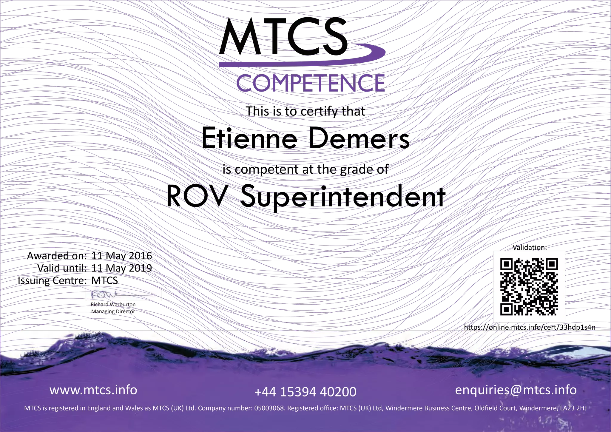 Etienne Demers - ROV Superintendent Competence Certificate | PDF ...