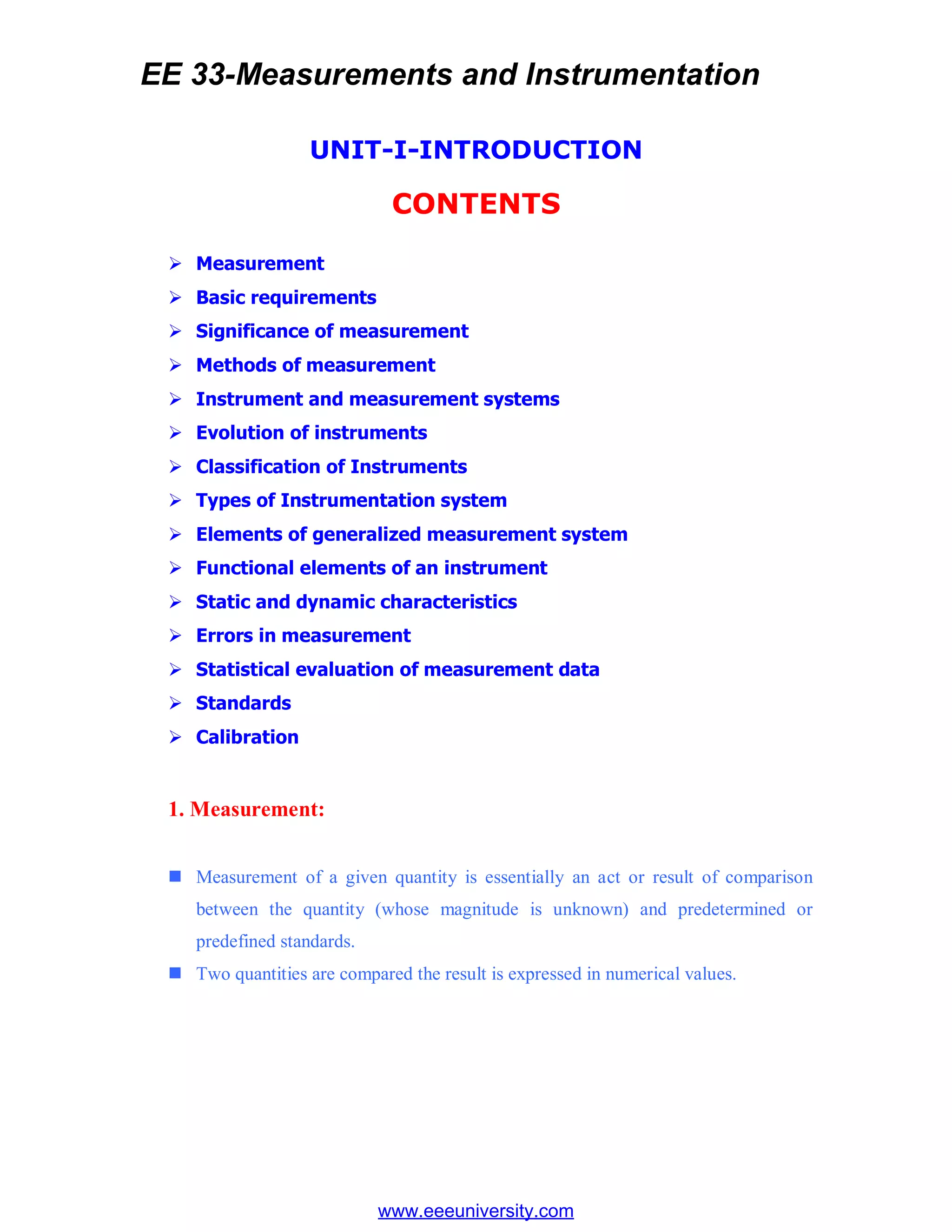 Ee2201 measurement-and-instrumentation-lecture-notes | PDF