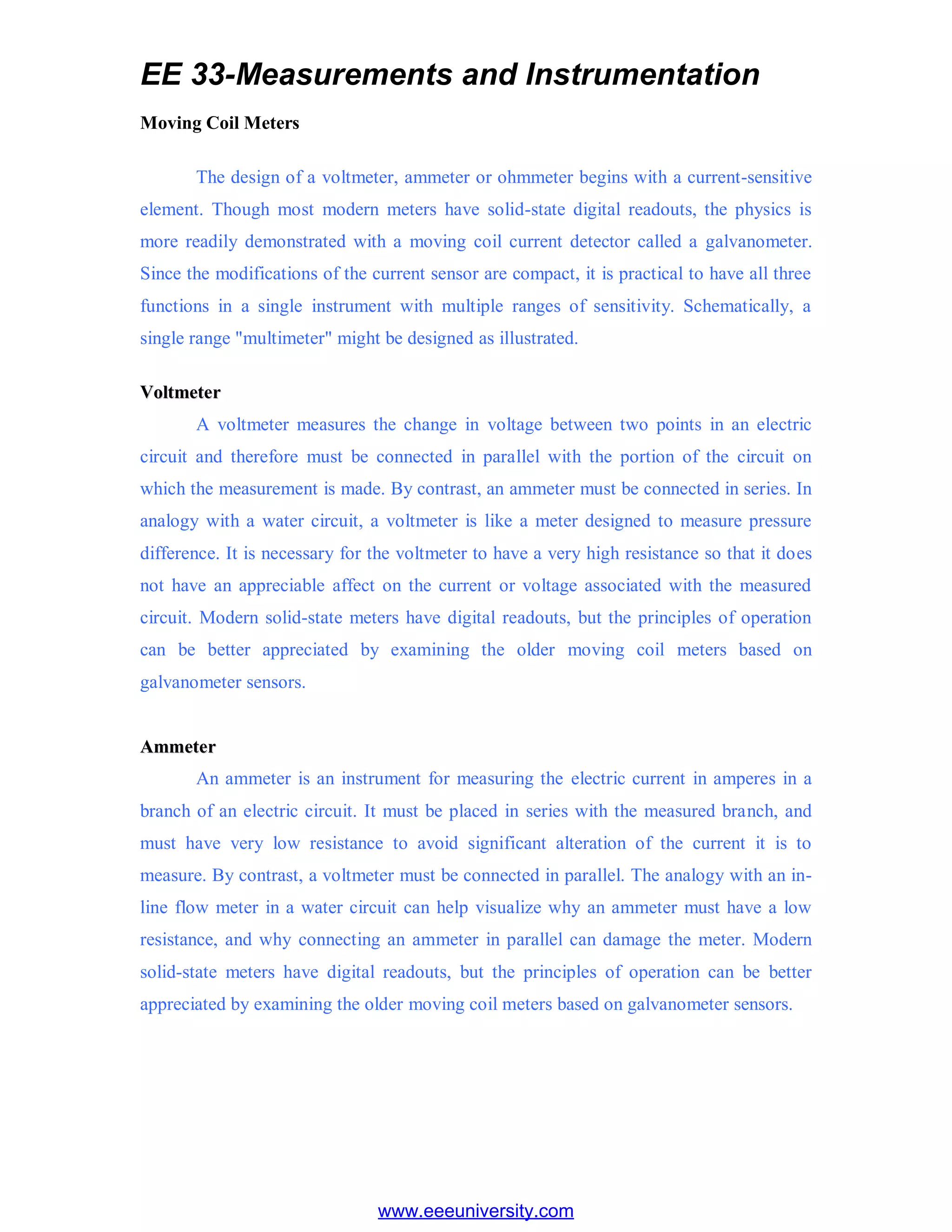 Ee2201 measurement-and-instrumentation-lecture-notes | PDF