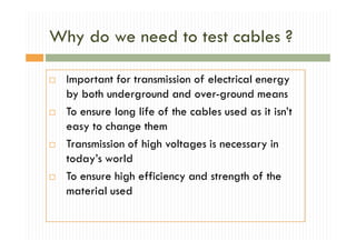 EE2353 / High Voltage Engineering - Testing of Cables | PDF
