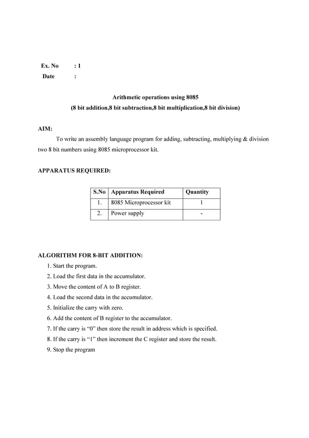 EE2356 Microprocessor and Microcontroller Lab Manuel | PDF