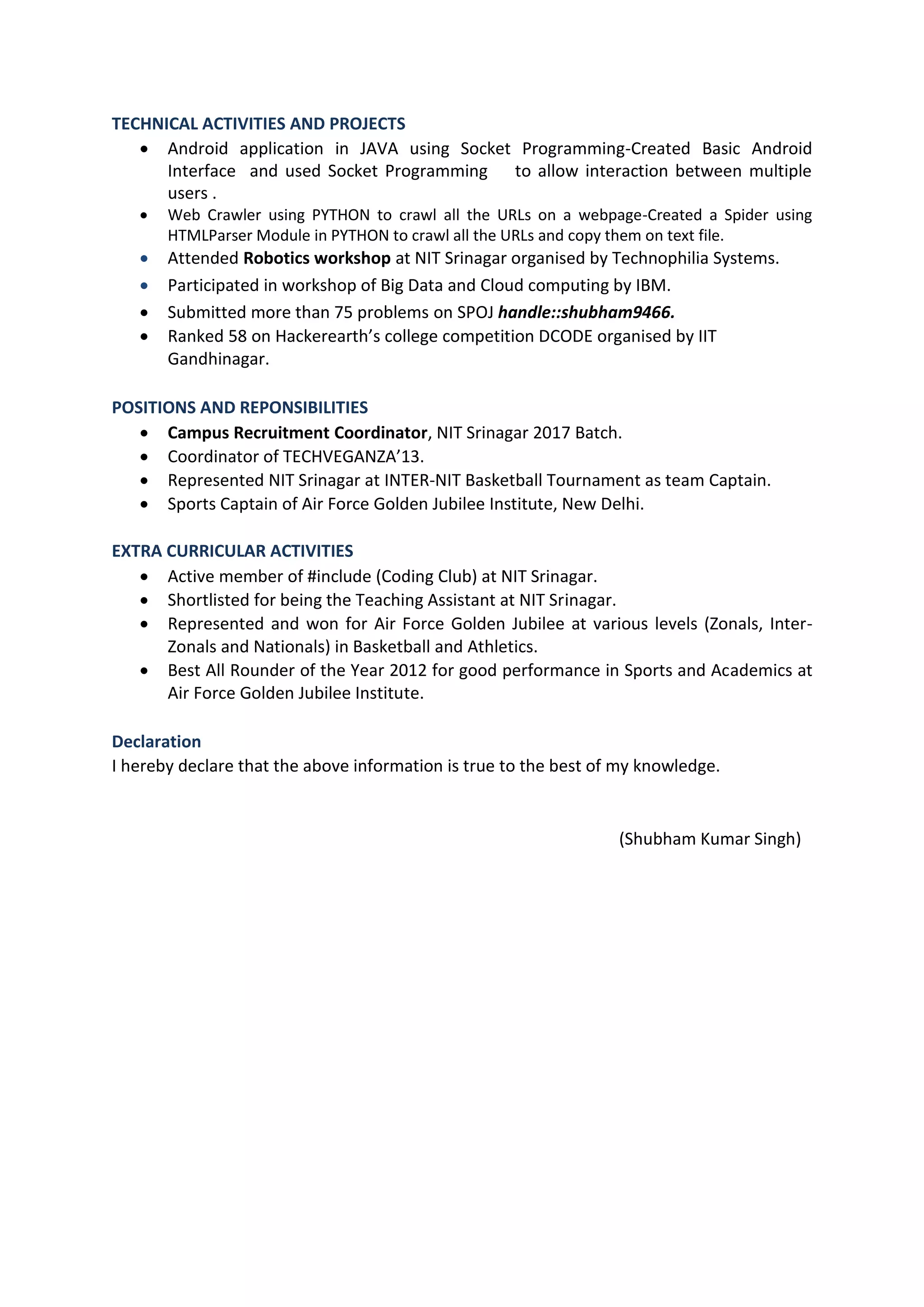 Resume Shubham Kumar Singh 2 | PDF