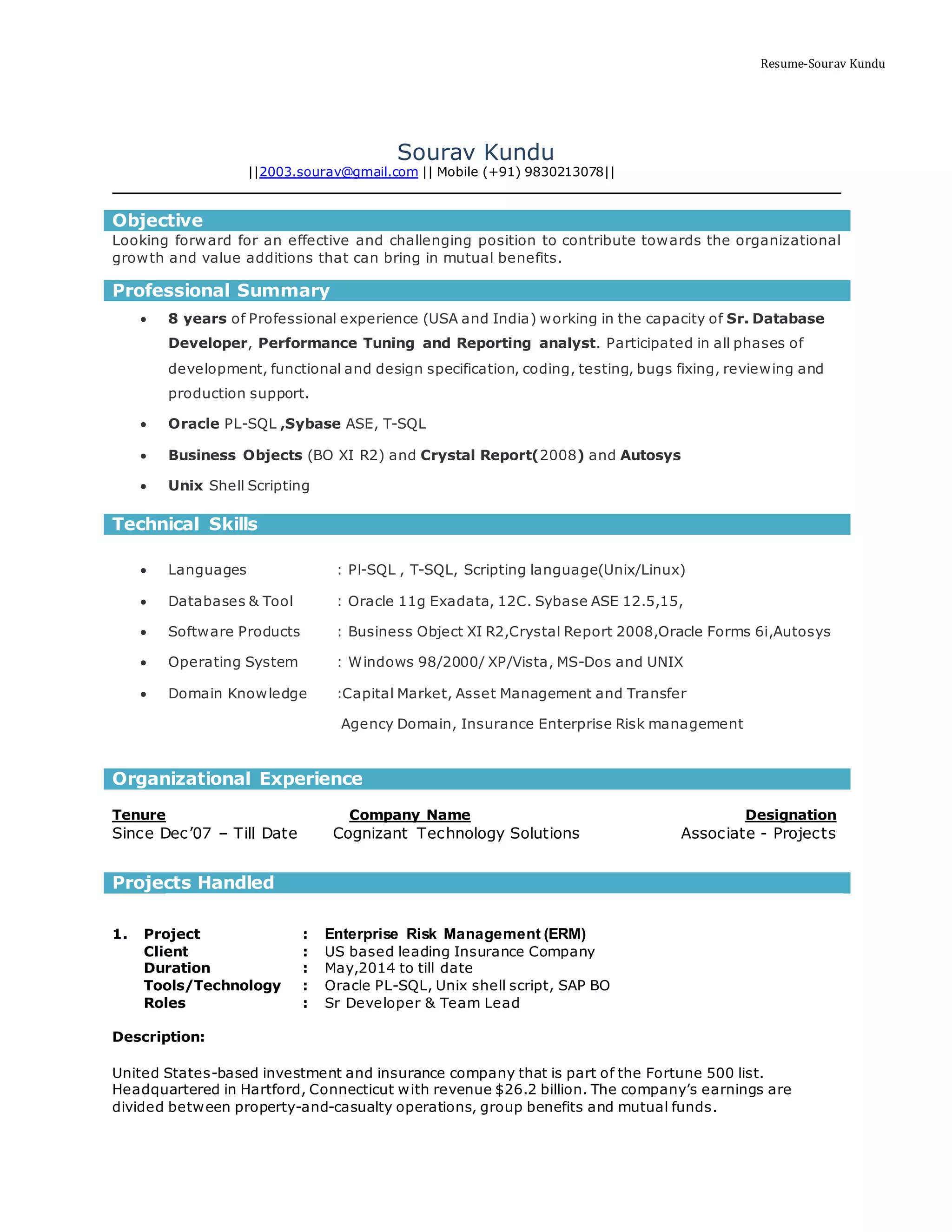 Sourav_Resume | DOCX | Databases | Computer Software and Applications