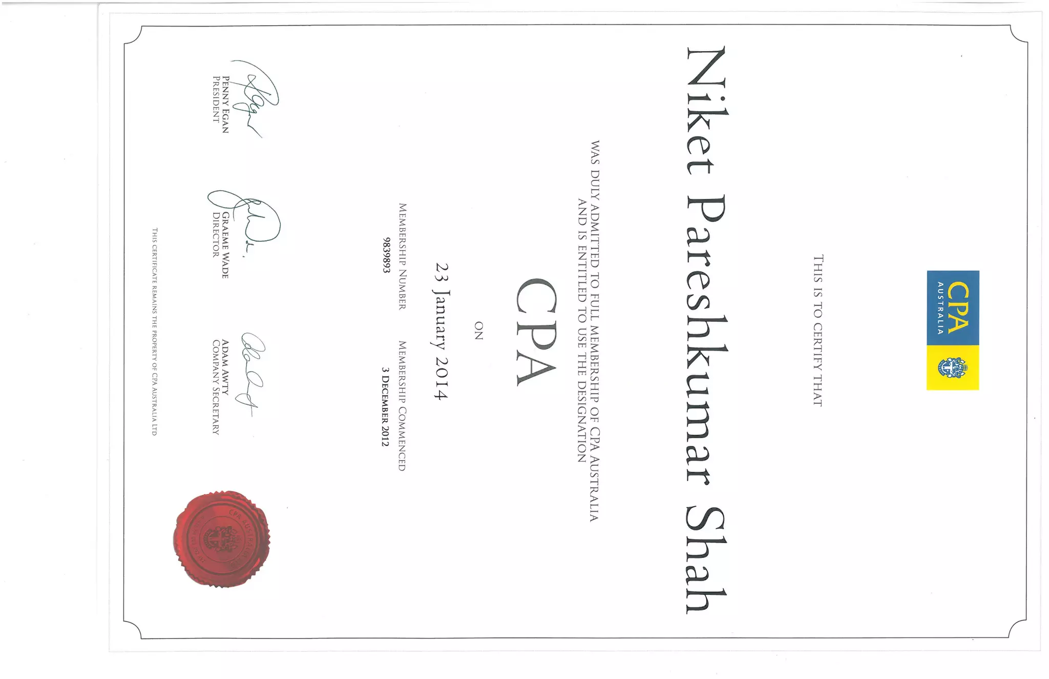 CPA Australia Certificate | PDF