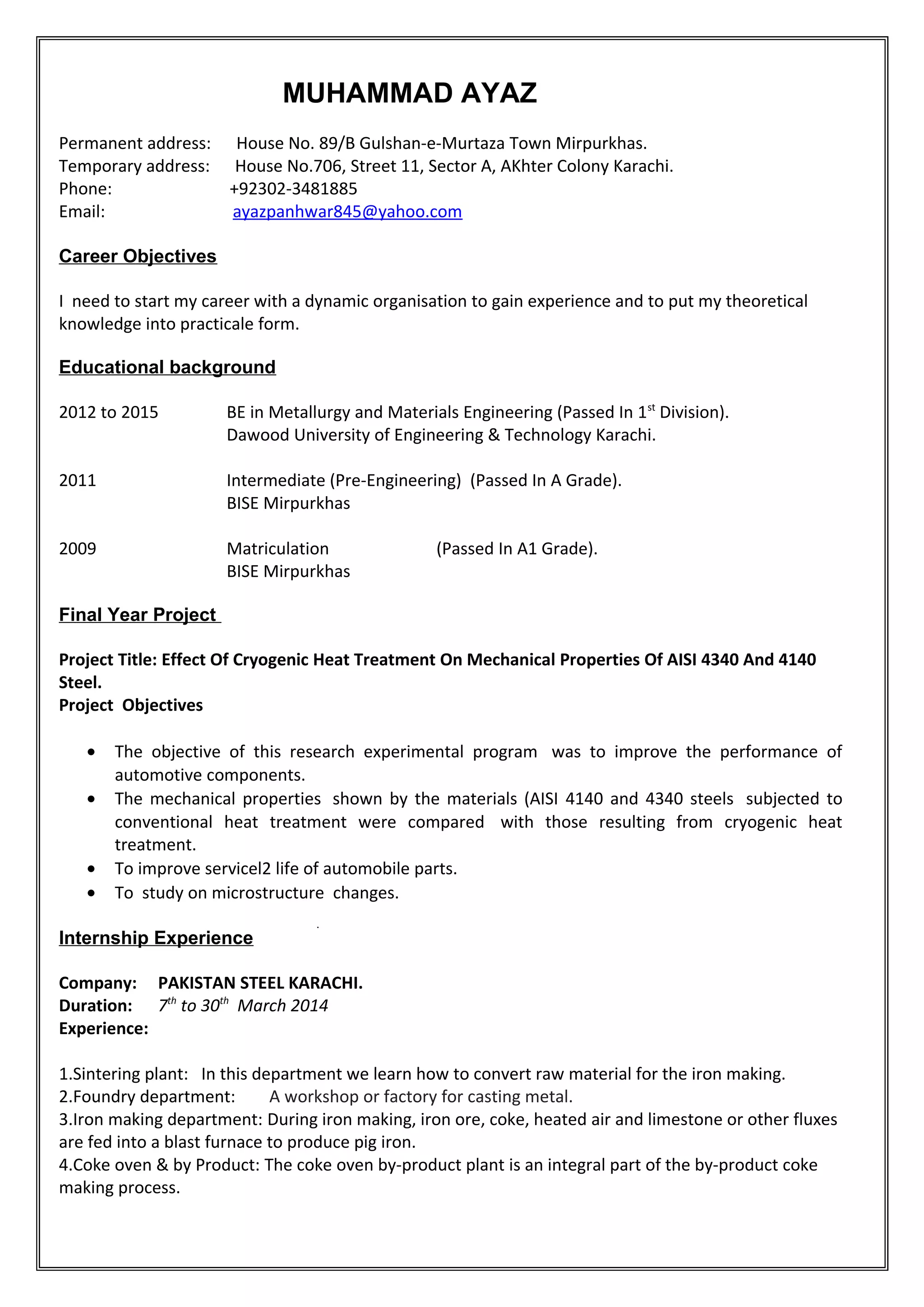 M.Ayaz updated Cv | PDF