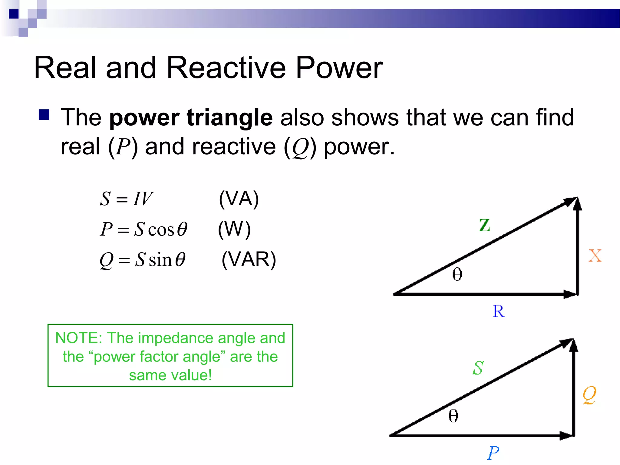 Ee301 lesson 25 ac power and pwr triangle | PPT