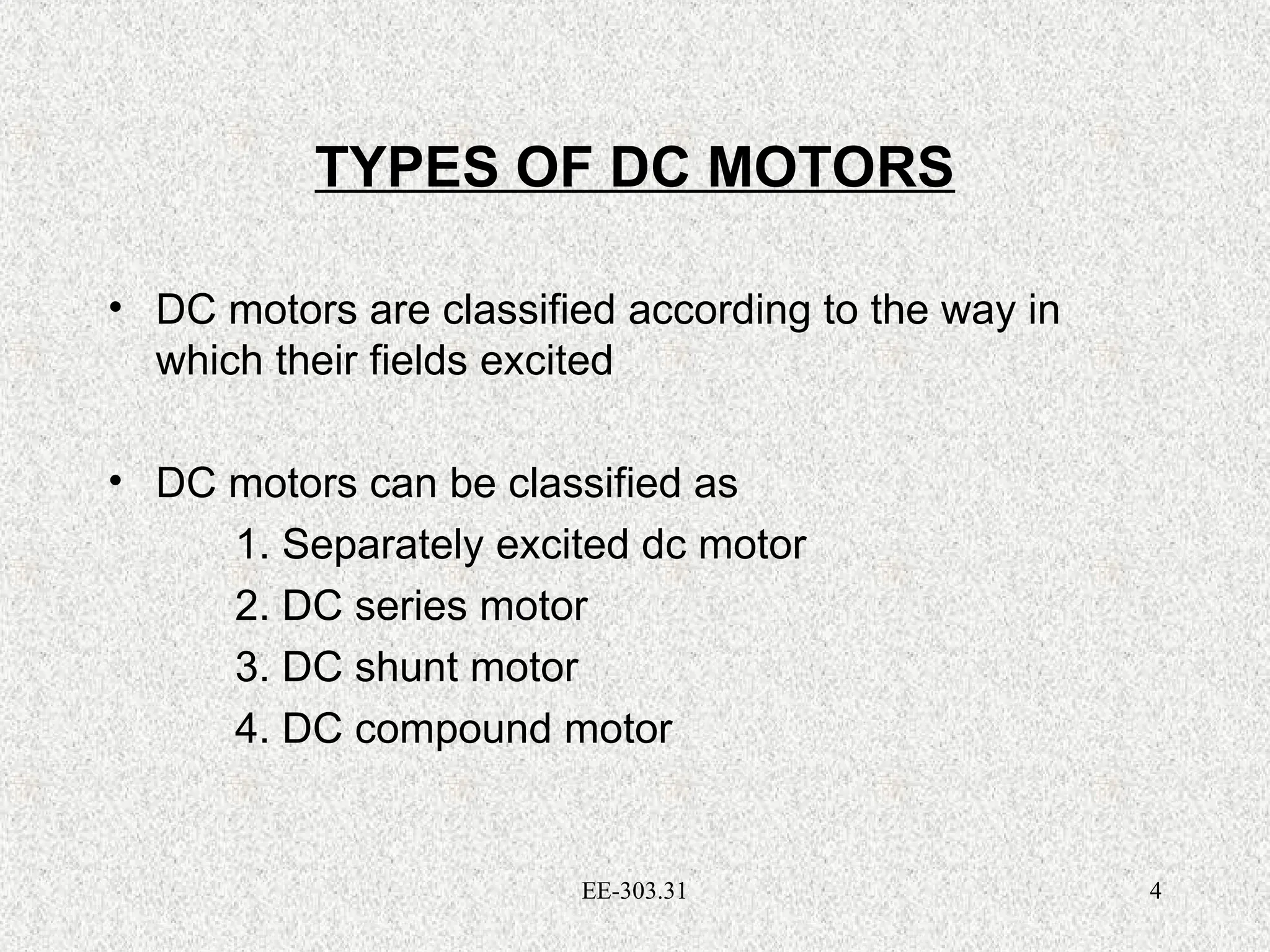 Direct Current Motor Machines for EE303.31