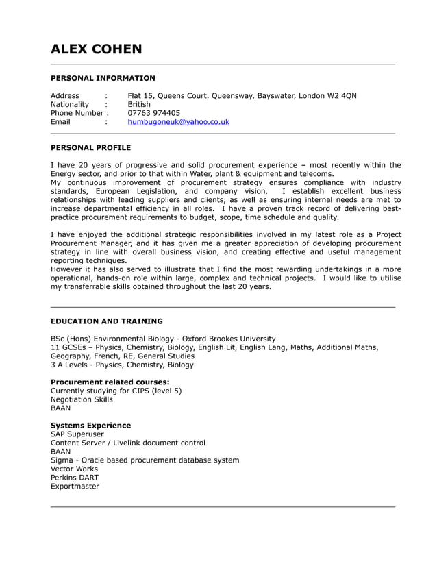 ALEX CV Mar 16 G | DOC | Logistics | Business