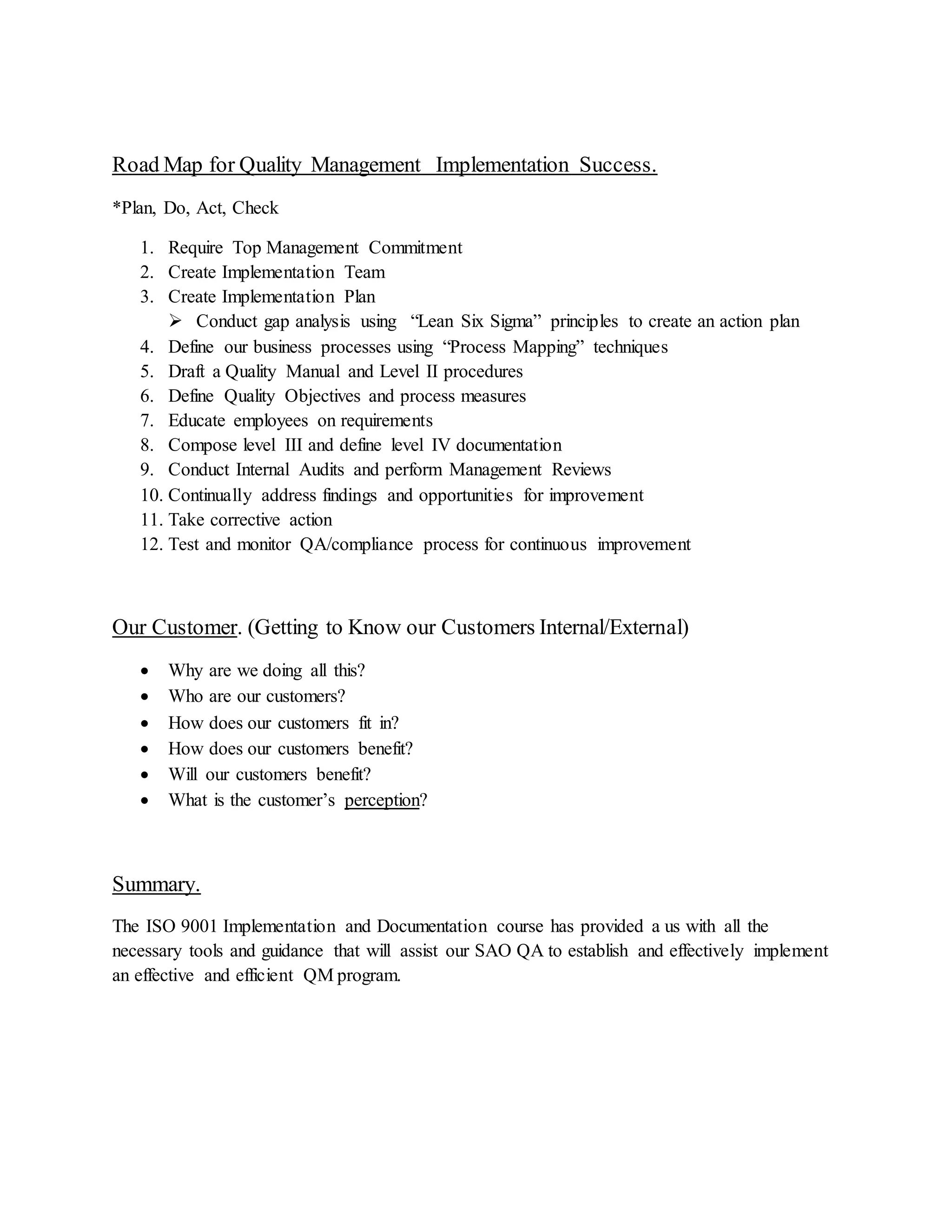 SAO QA ISO9001 Point Paper by Robert Jacobson | DOCX | Mergers and ...