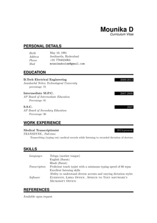 Resume_Mounika_Transcriptionist | PDF