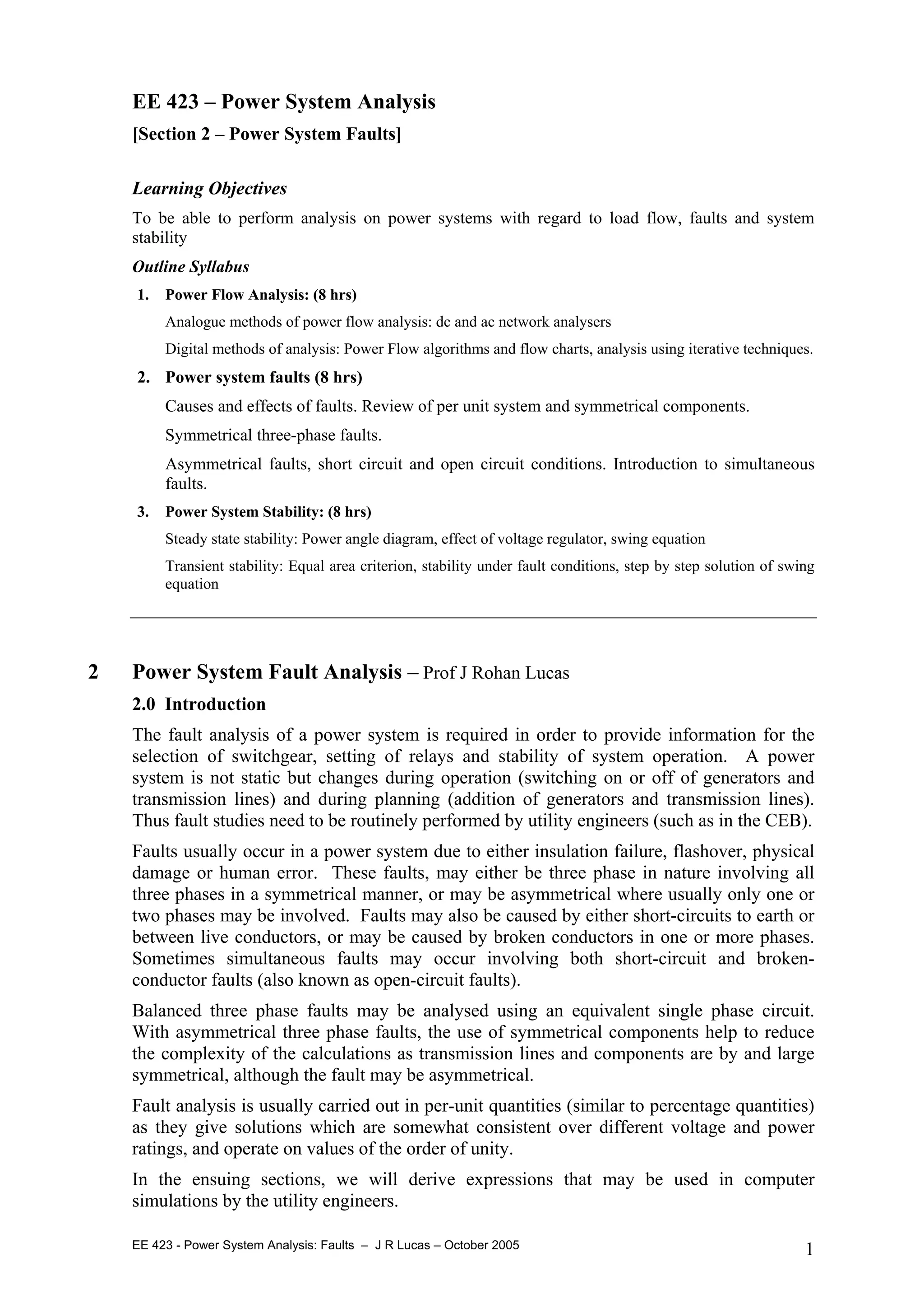 Ee423 fault analysis_notes | PDF