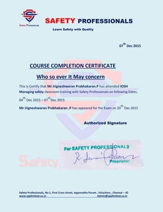 Vigneshwaran Course Completion | PDF