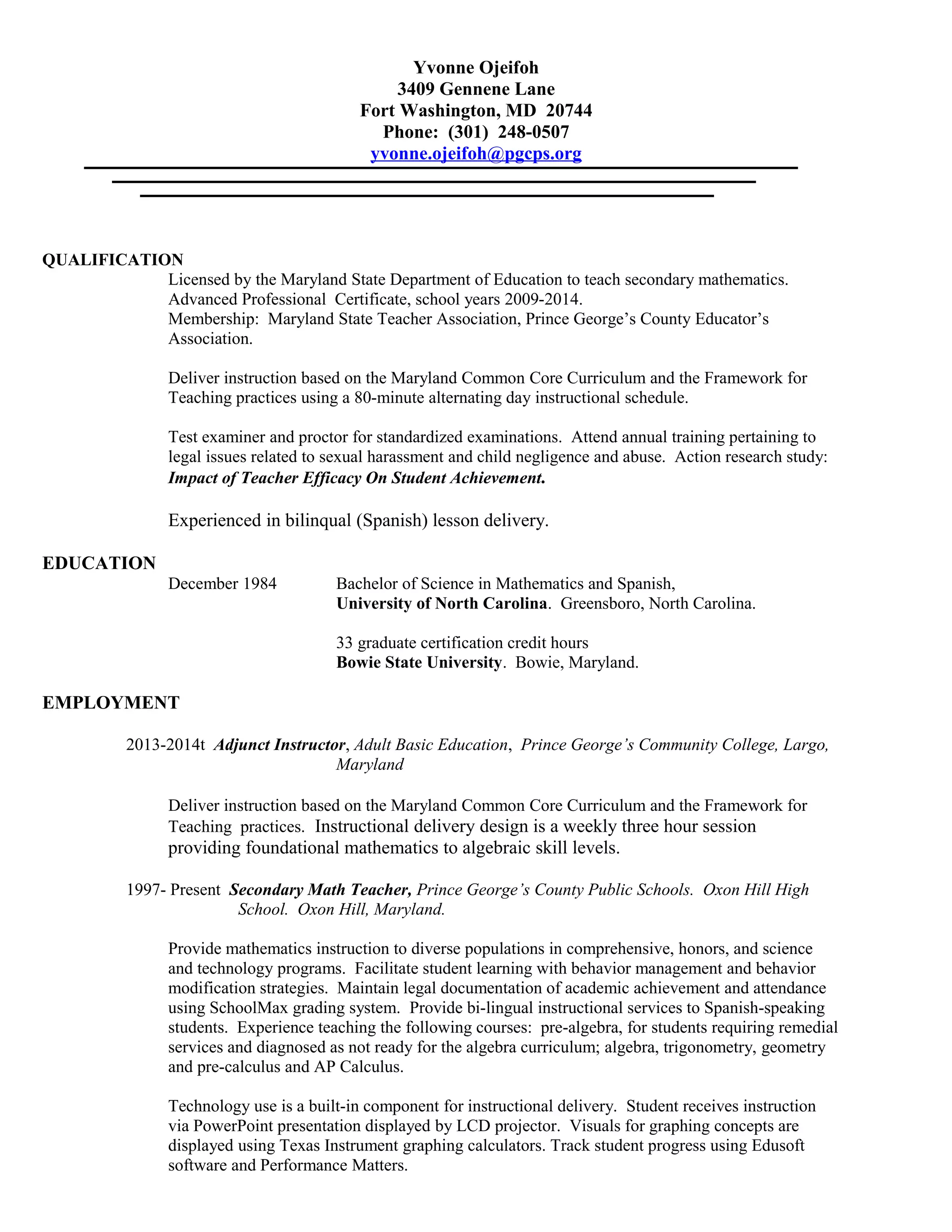 Yvonne Ojeifoh resume | DOC