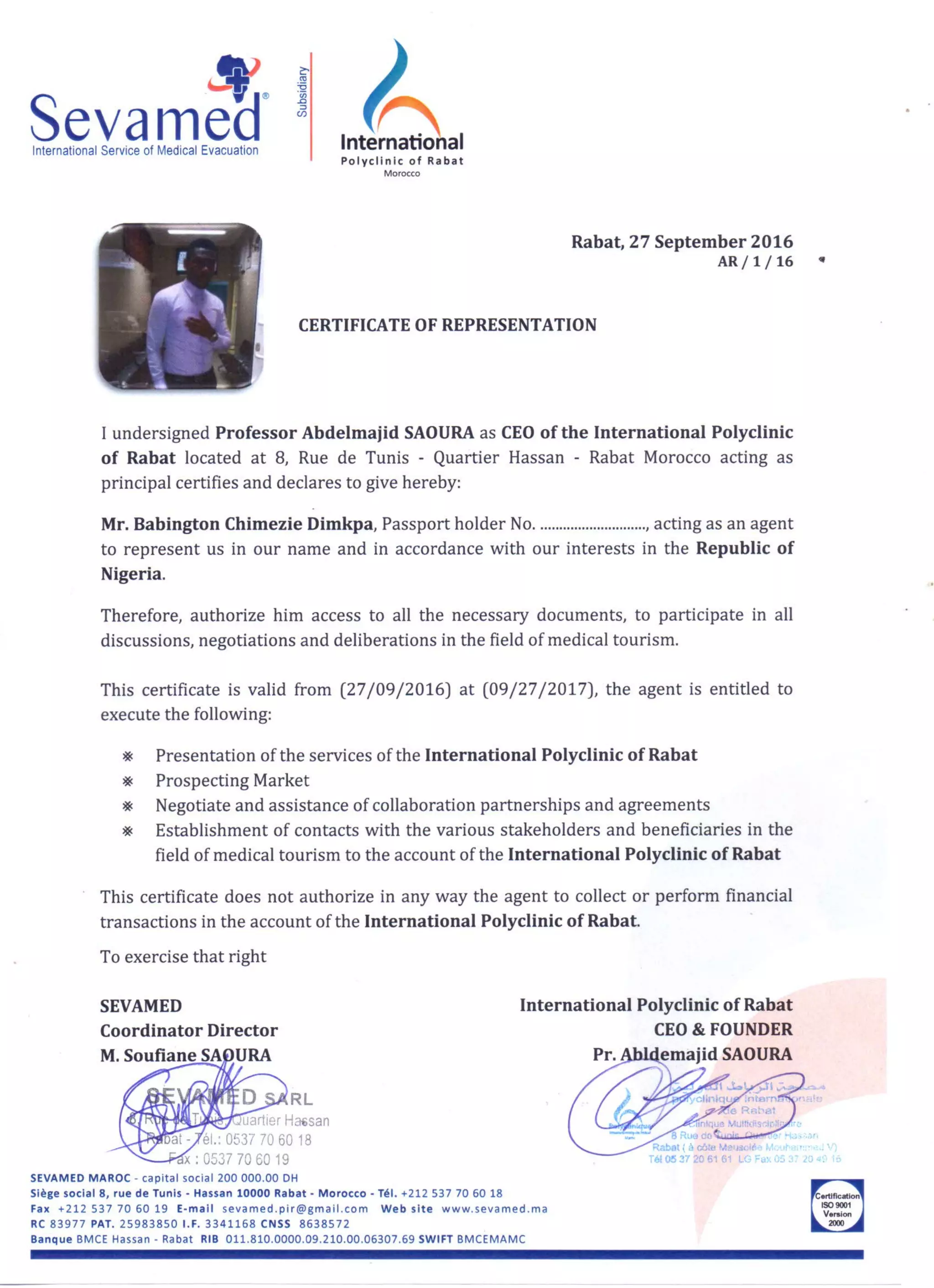 Polyclinic Certificate of Representation | PDF