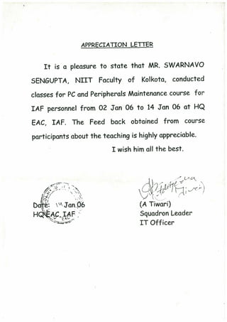 NIIT INDIAN AIR FORCE Appreciation Letter | PDF