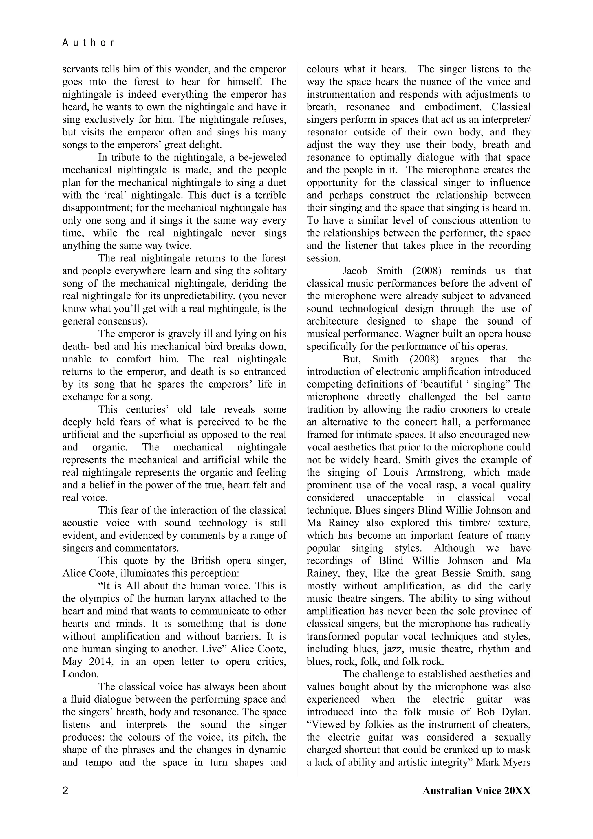 Journal article Classical Voice and the microphone, Creature of ...