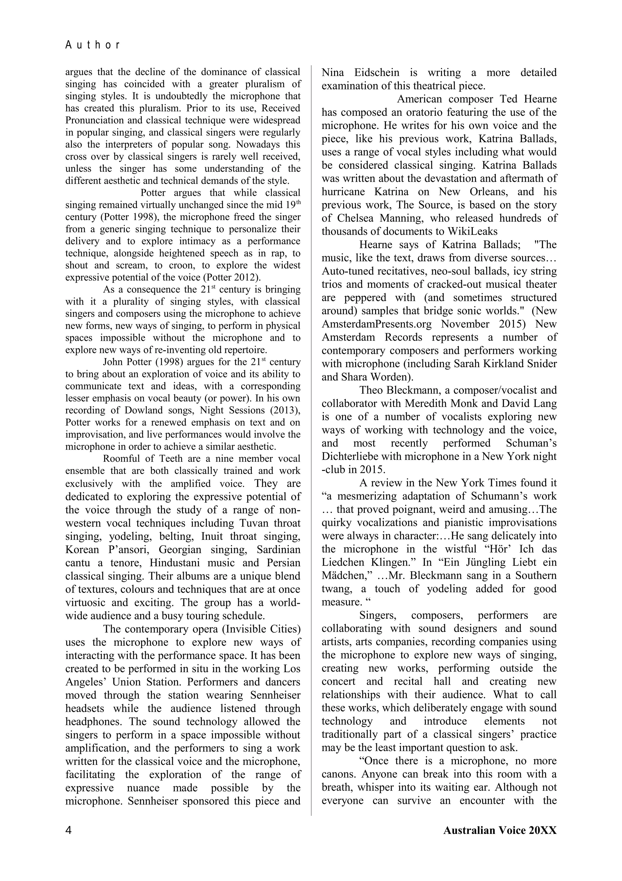 Journal article Classical Voice and the microphone, Creature of ...