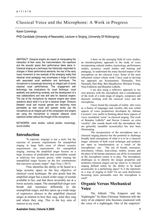 Journal article Classical Voice and the microphone, Creature of ...