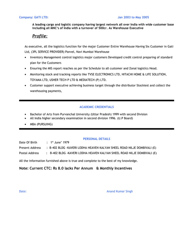 Anand singh resume | DOC