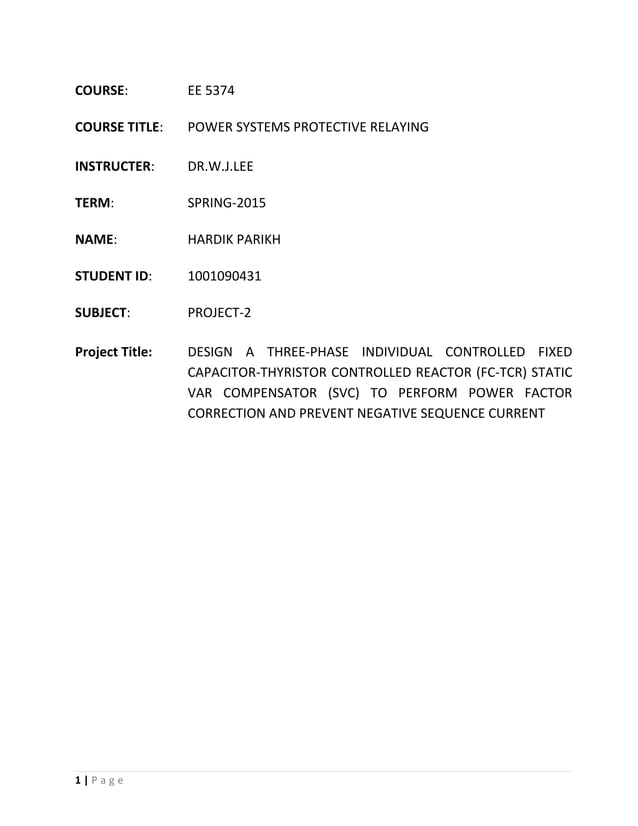 Design of a 3-phase FC-TCR Static Var Compensator for Power factor correction and Preventation ...