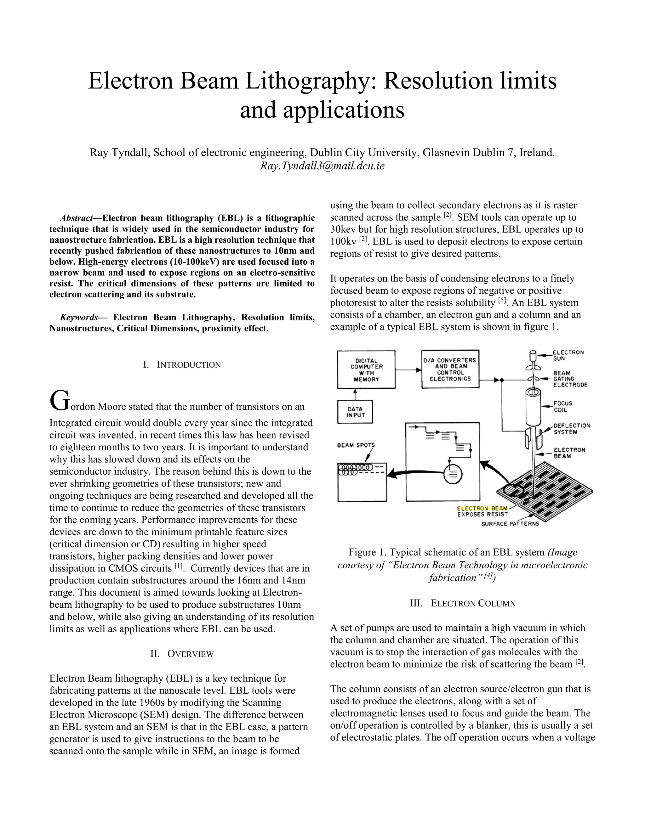 Electron Beam Lithography review paper - EE541 Dublin City University | PDF