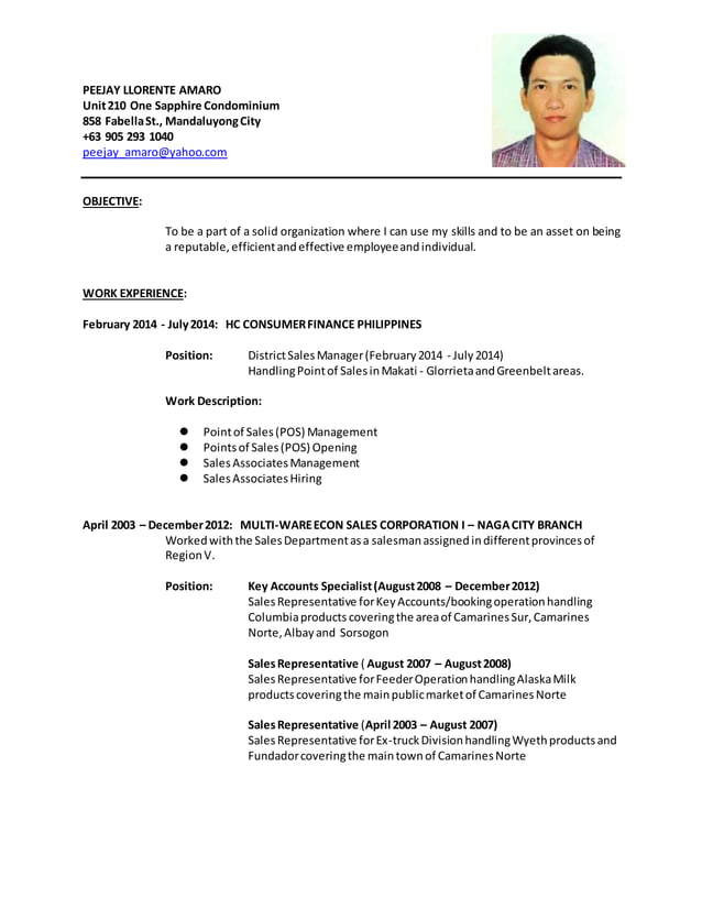 CV-PEEJAY AMARO | DOCX | Business | Business and Finance
