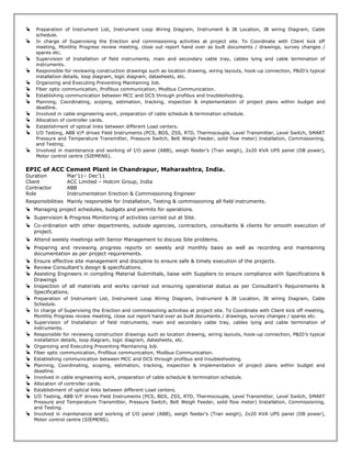 11 year Exp in Instrumentation Field. | DOC